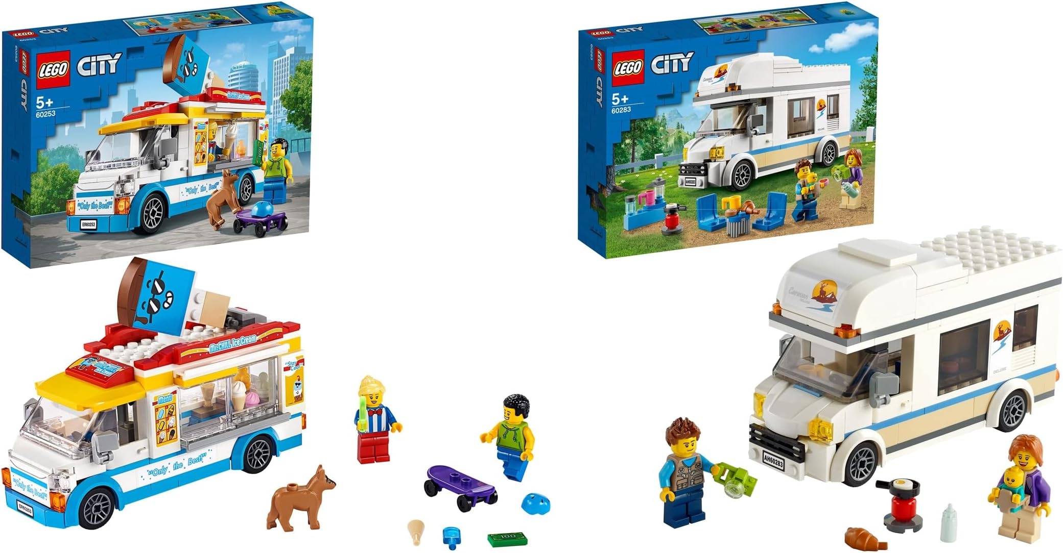 LEGO City Holiday Camper Van 60283 Building Kit & City Ice-Cream Truck ...