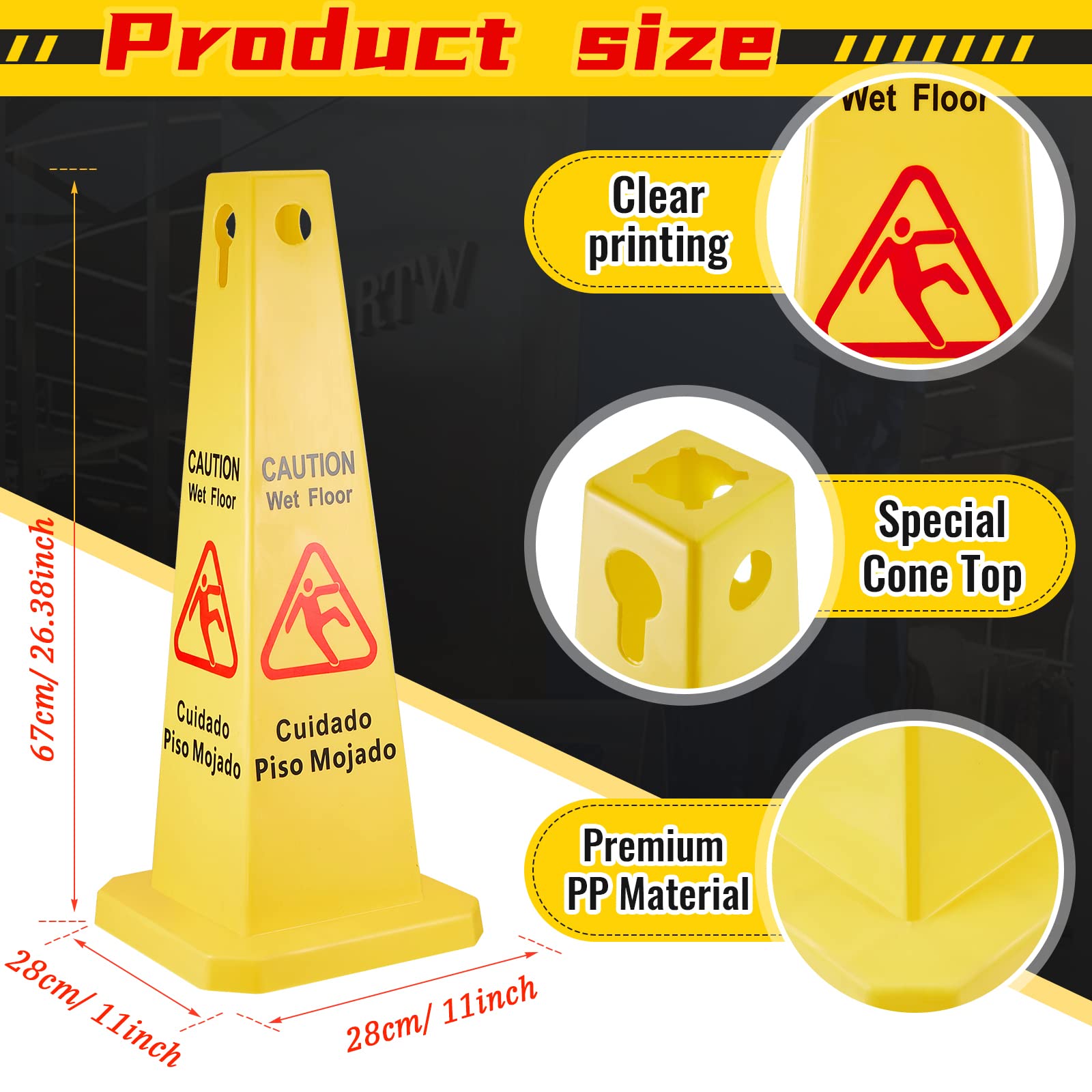Snapklik.com : Floor Safety Cone Yellow Caution Wet Floor Sign 4 Sided ...