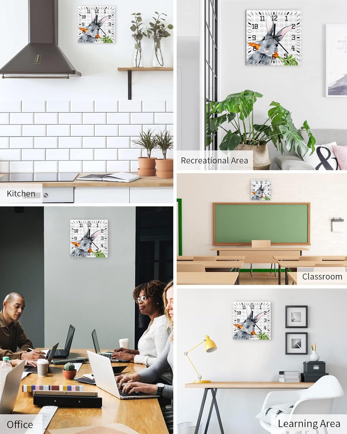 Easter Wooden Wall Clock Silent Non Ticking, Bunny Carrot Watercolor ...