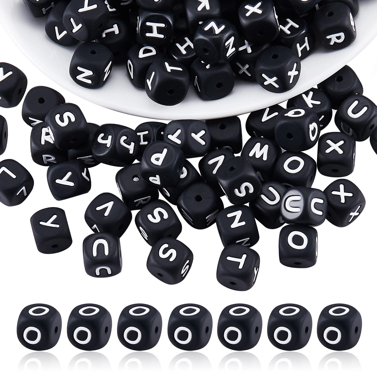 Amazon.com: BEEFLYING 20 Pcs Black Cube Letter O Silicone Beads ...