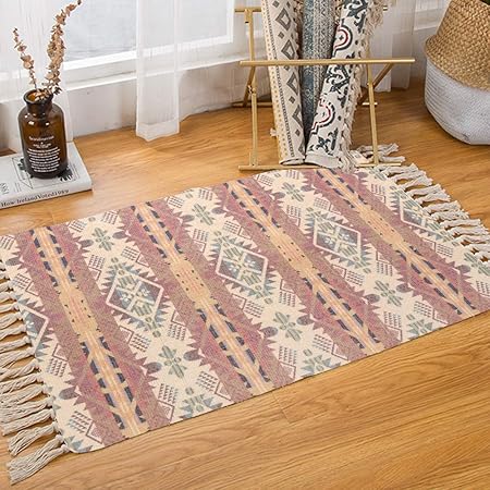 Amazon.com: KIMODE Bohemian Cotton Area Rug,Hand Woven Print Tassels ...