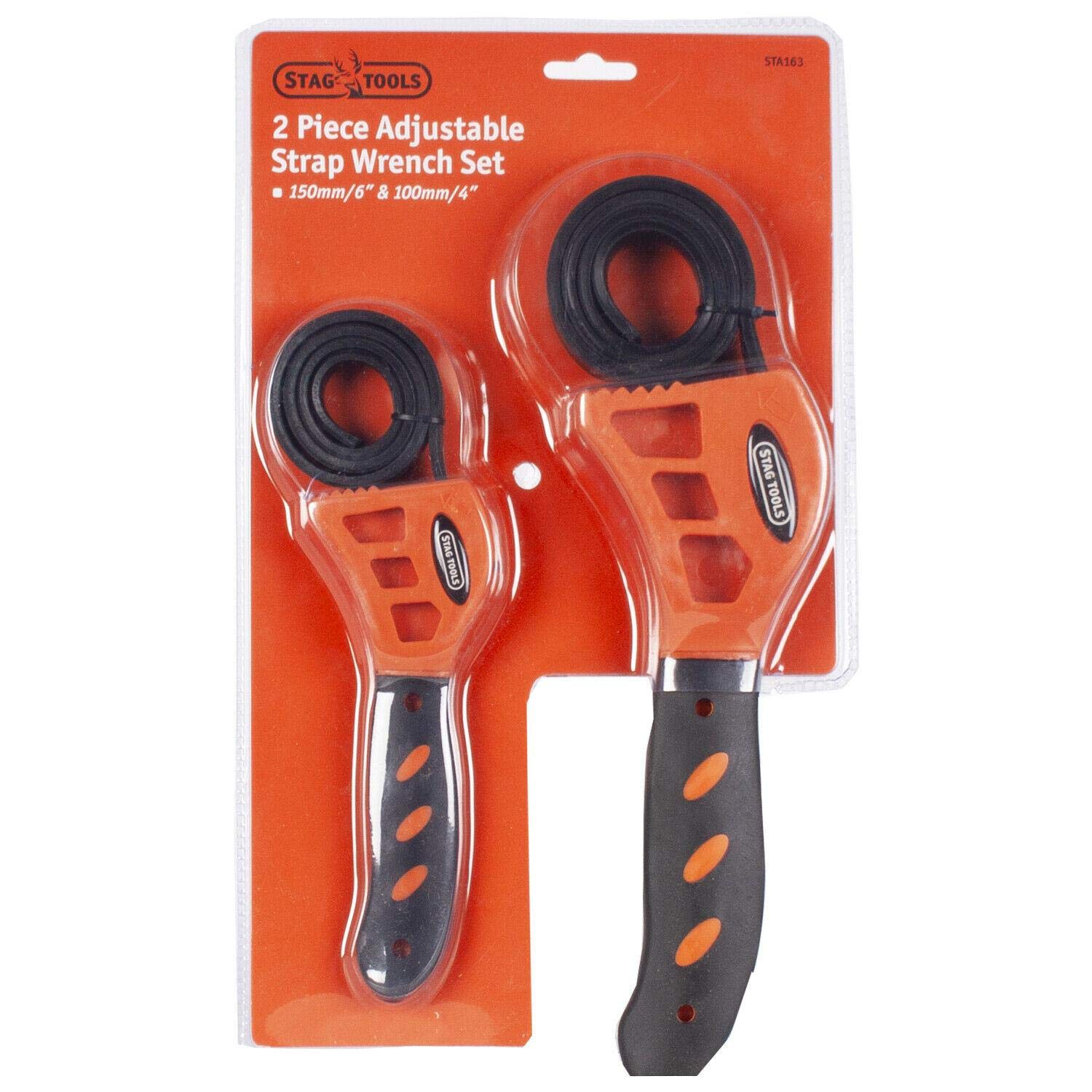 Stagg Tools 2 Piece Adjustable Strap Wrench Set 150mm/6" & 100mm/4 ...
