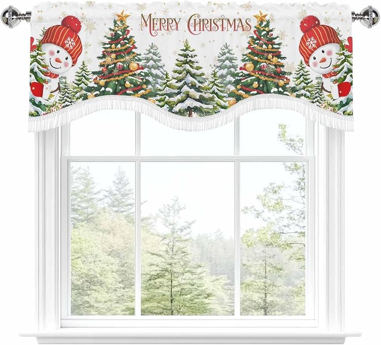 Amazon.com: Christmas Tassel Valance for Windows Snowflake Snowman Boho ...
