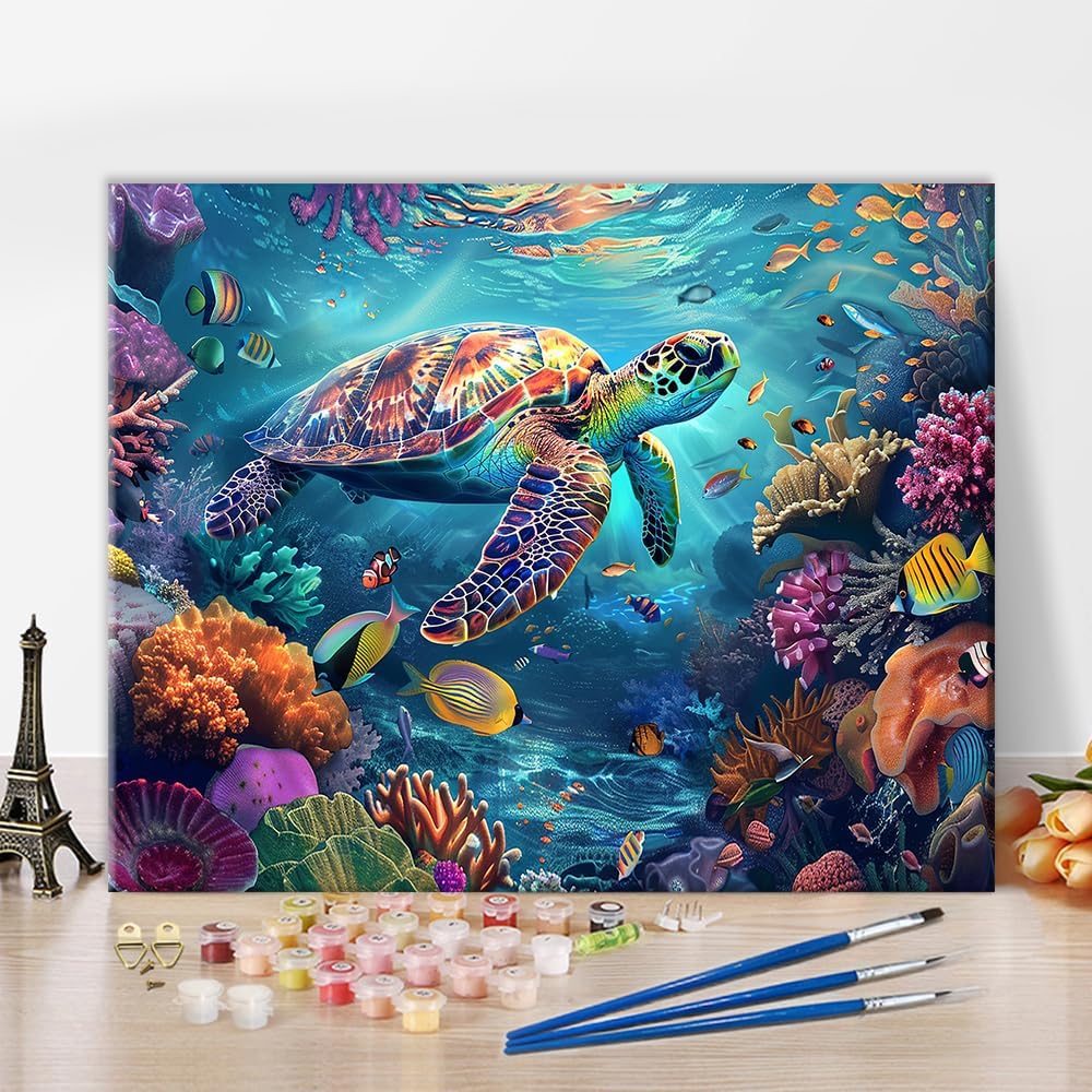 Amazon.com: TUMOVO ‌Adults Paint by Numbers Happy Sea Turtle in Vibrant ...