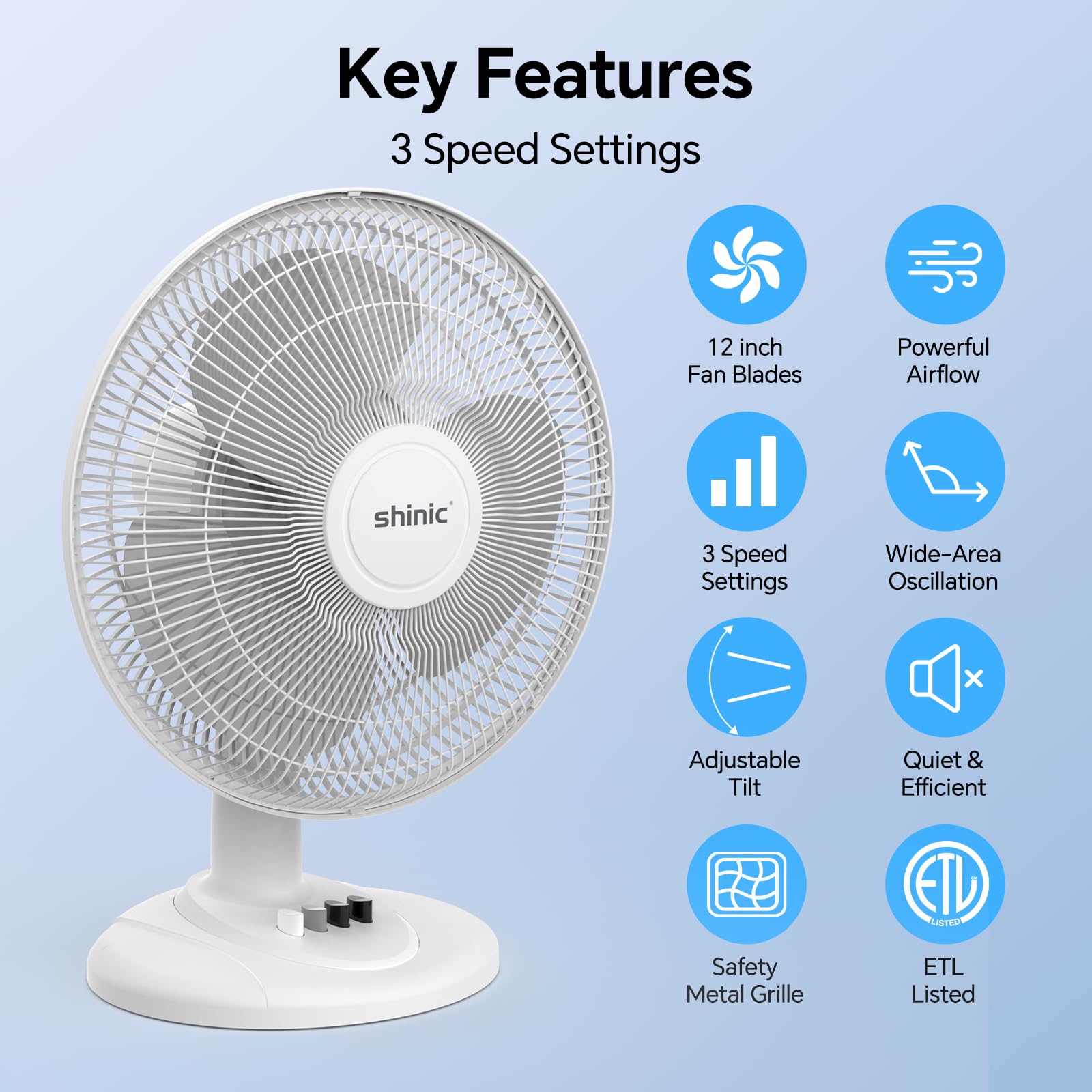 Snapklik.com : Shinic Table Fan 12 Inch Oscillating Table Fan