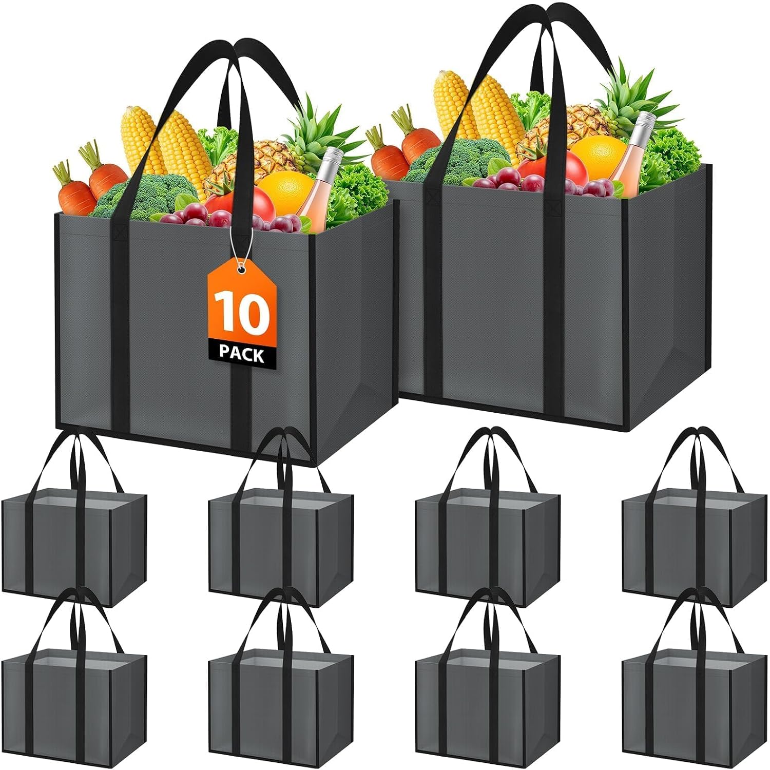 Amazon.com - WISELIFE Reusable Grocery Bags with Handles - 10 Pack, 35L ...