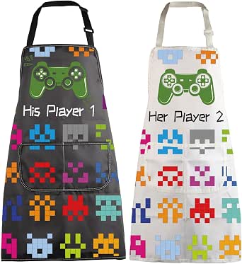 Amazon.com: MBMSO Gamer Couples Aprons His Player 1 Her Player 2 ...