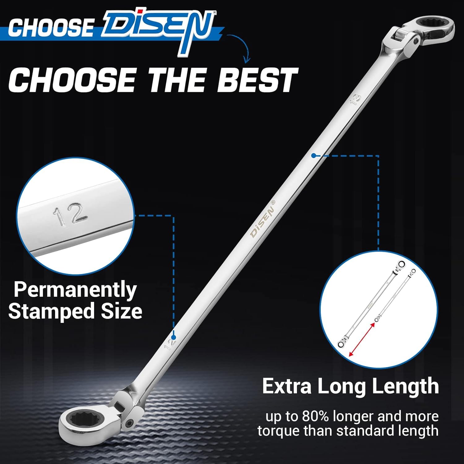 Snapklik.com : DISEN 10-11mm Extra Long Flex Head Ratcheting Wrench Set