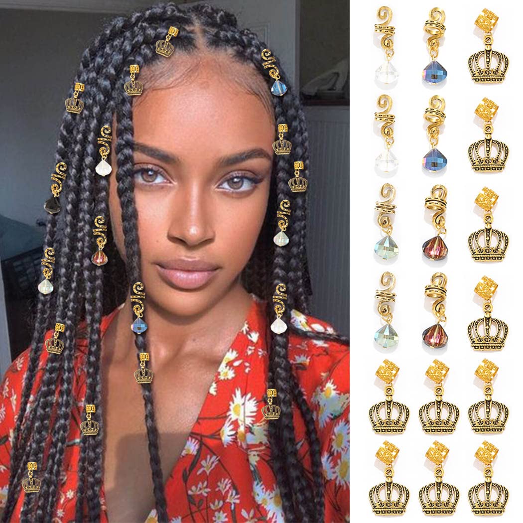Amazon.com : Formery Crystals Loc Jewelry for Hair Gold Crown Coiling ...