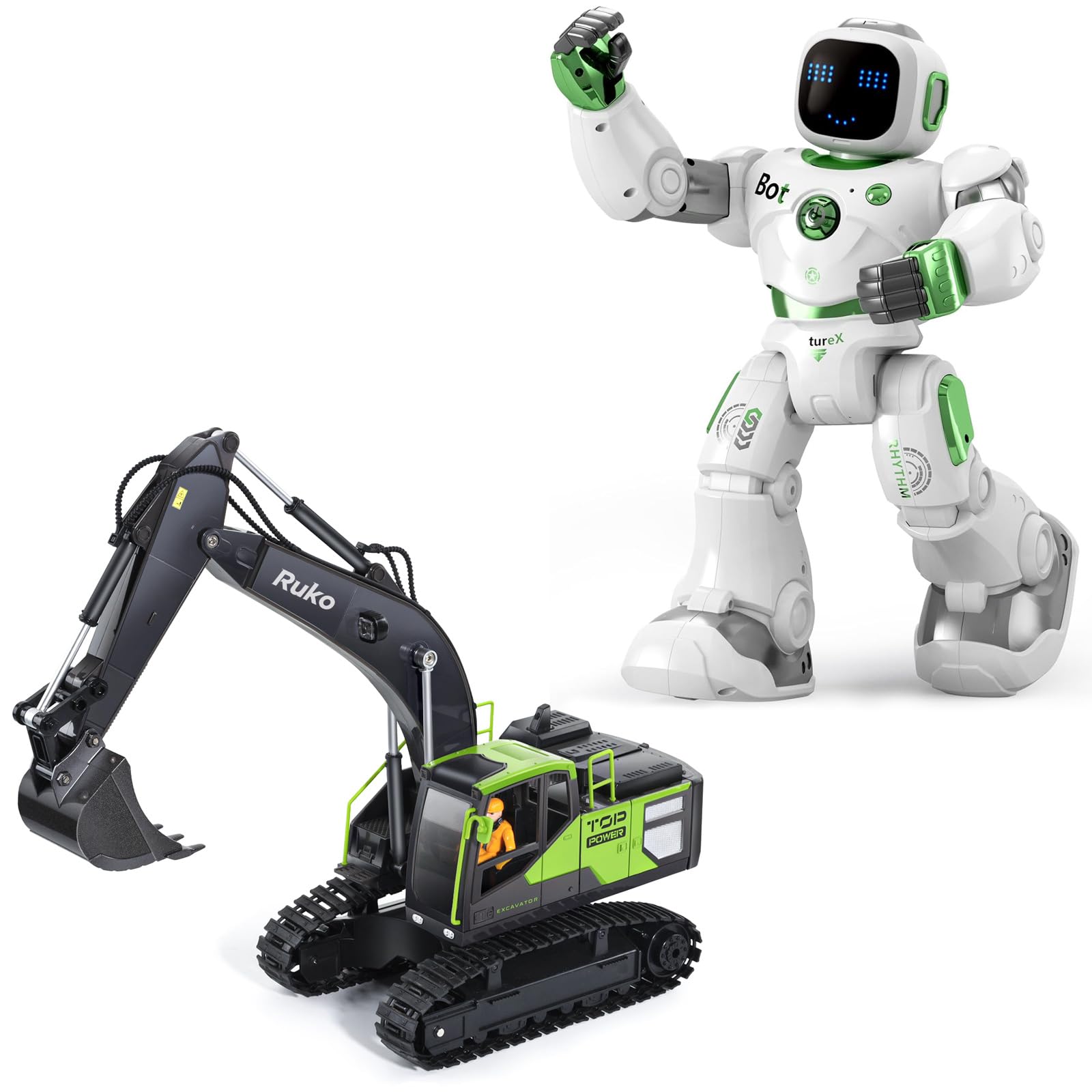 Amazon.com: Ruko 1088 Green Robot and 1661 Remote Control Excavator ...