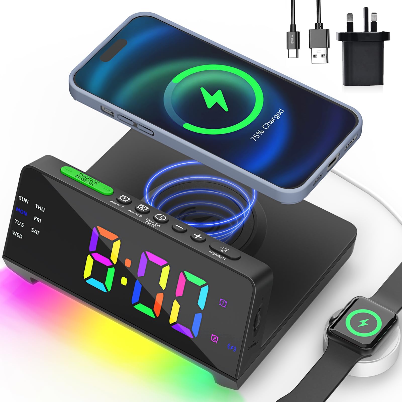 Alarm Clocks for Bedrooms with Wireless Charger,Alarm Clock Bedside ...