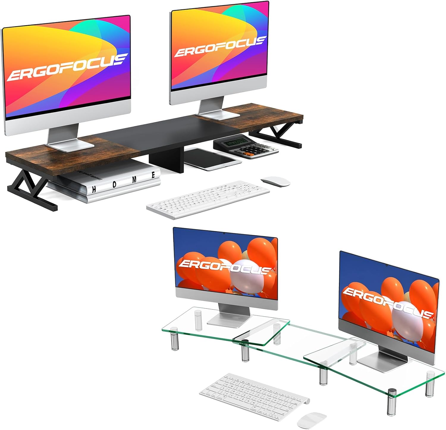 Amazon.com: ErgoFocus Large Wood Monitor Riser for 2 Monitors + Dual ...