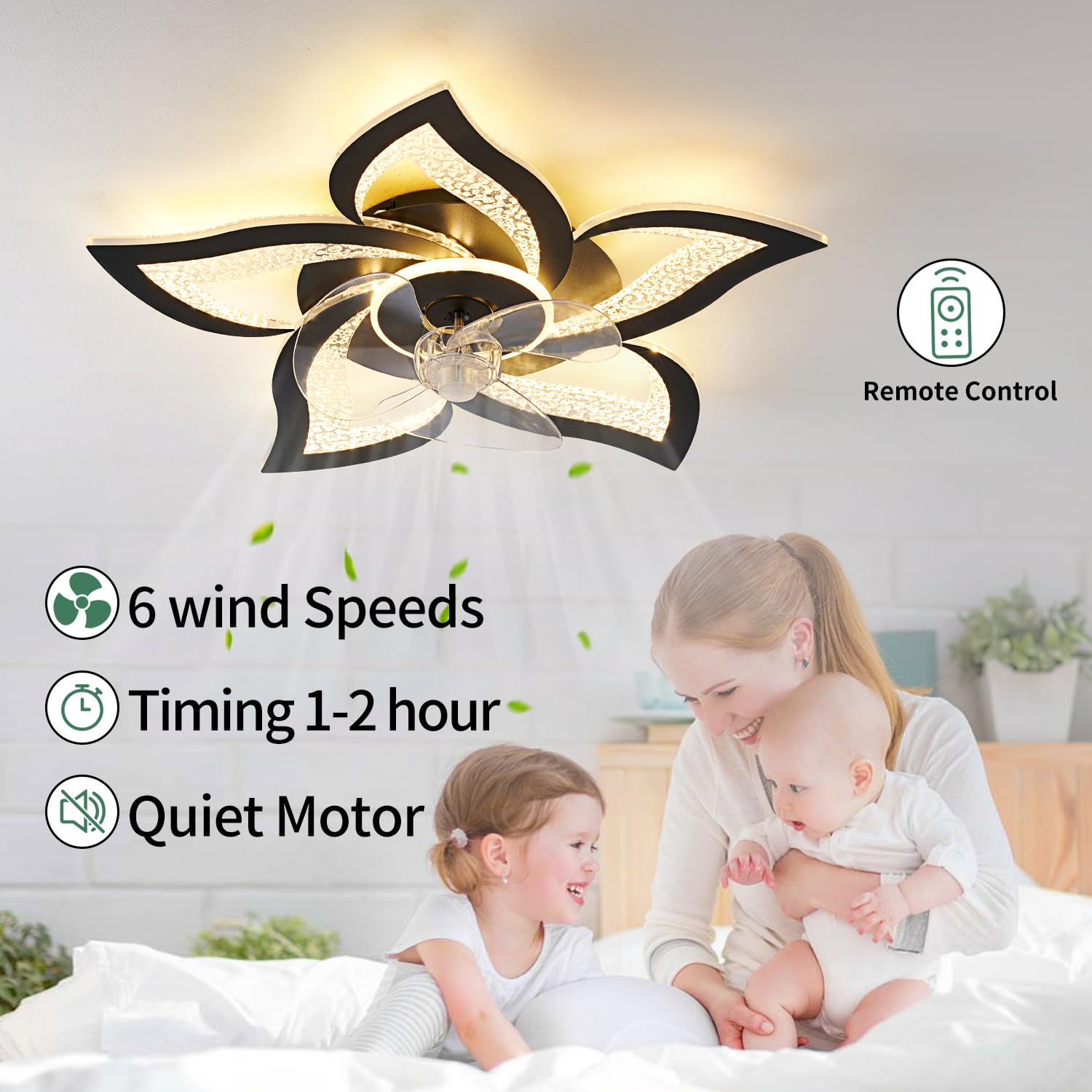 Yfrest Ceiling Fan with Lights Remote Control, Black Personalized ...
