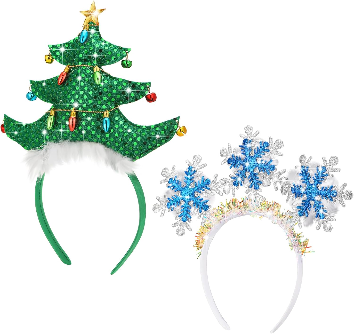 Amazon.com: Poen 2 Pcs Christmas Headbands Christmas Snowflake Headband ...