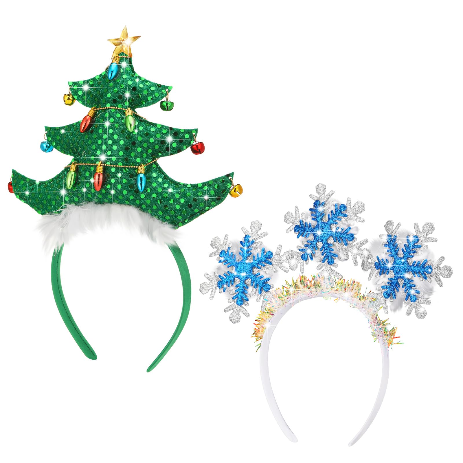 Amazon.com: Poen 2 Pcs Christmas Headbands Christmas Snowflake Headband ...