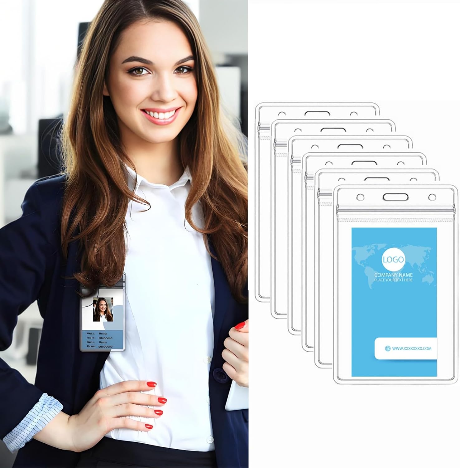 Amazon.com : 6 Pack Extra Thick Badge Holder for Lanyard -Vertical Clear ID Card Holder with ...