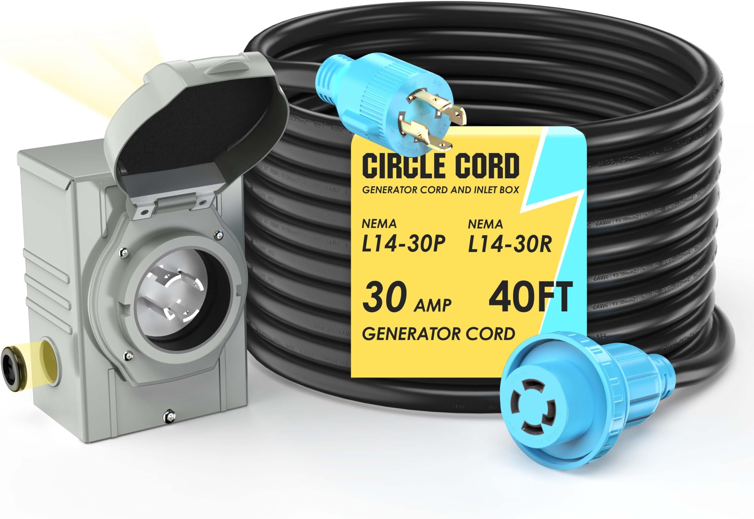 Amazon.com: 4 Prong 25 Feet 30 Amp Generator Cord and Inlet Box with ...