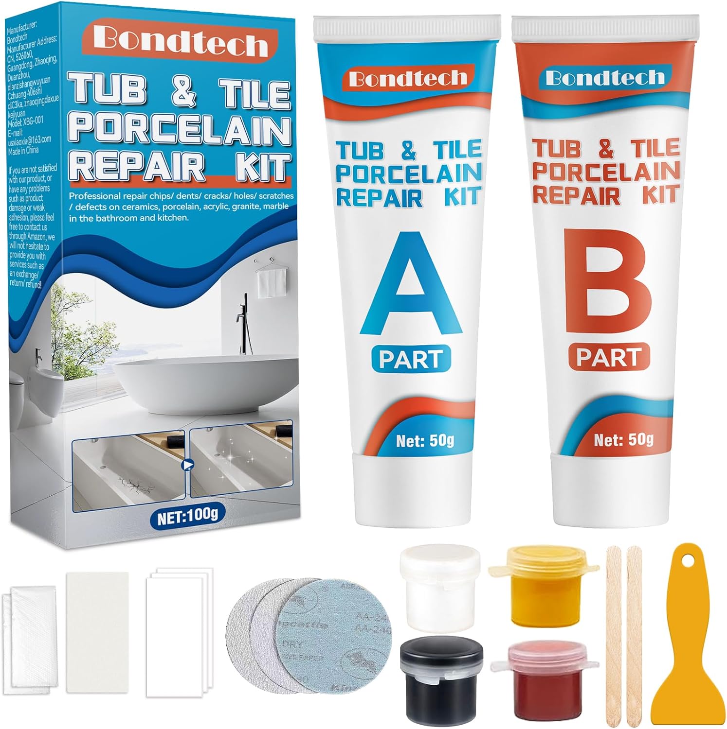 Porcelain Repair Kit, White Tile & Bathtub Repair Kit, for Tub, Enamel ...
