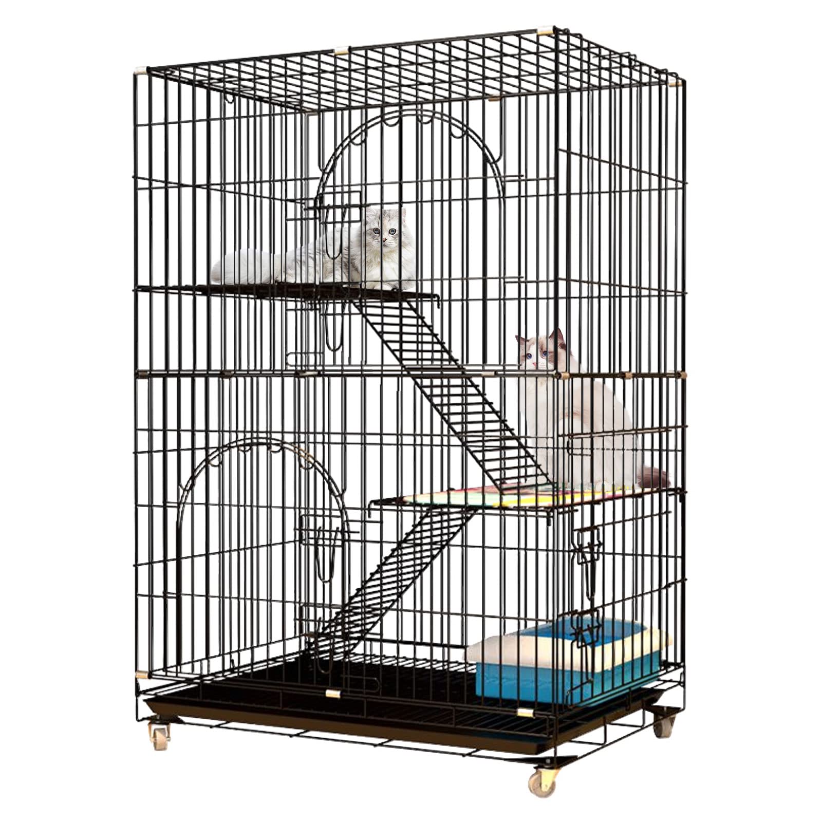 Goyappin Foldable Cat Cage, 46 Inch 3-Tier Large Kennel Enclosure with ...