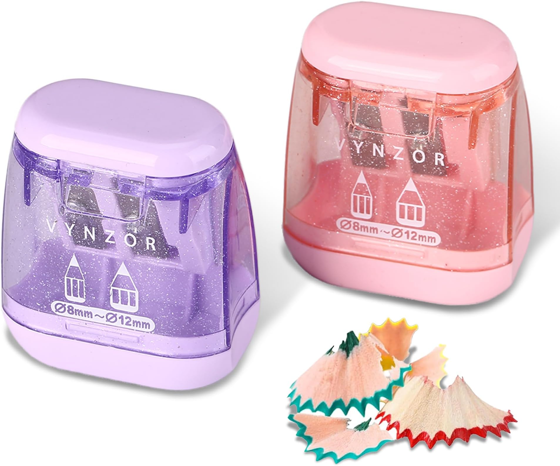 2 Pcs Pencil Sharpener with Container, Dual Holes (8mm - 12mm) Pencil ...