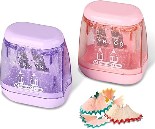 2 Pcs Pencil Sharpener with Container, Dual Holes (8mm - 12mm) Pencil ...