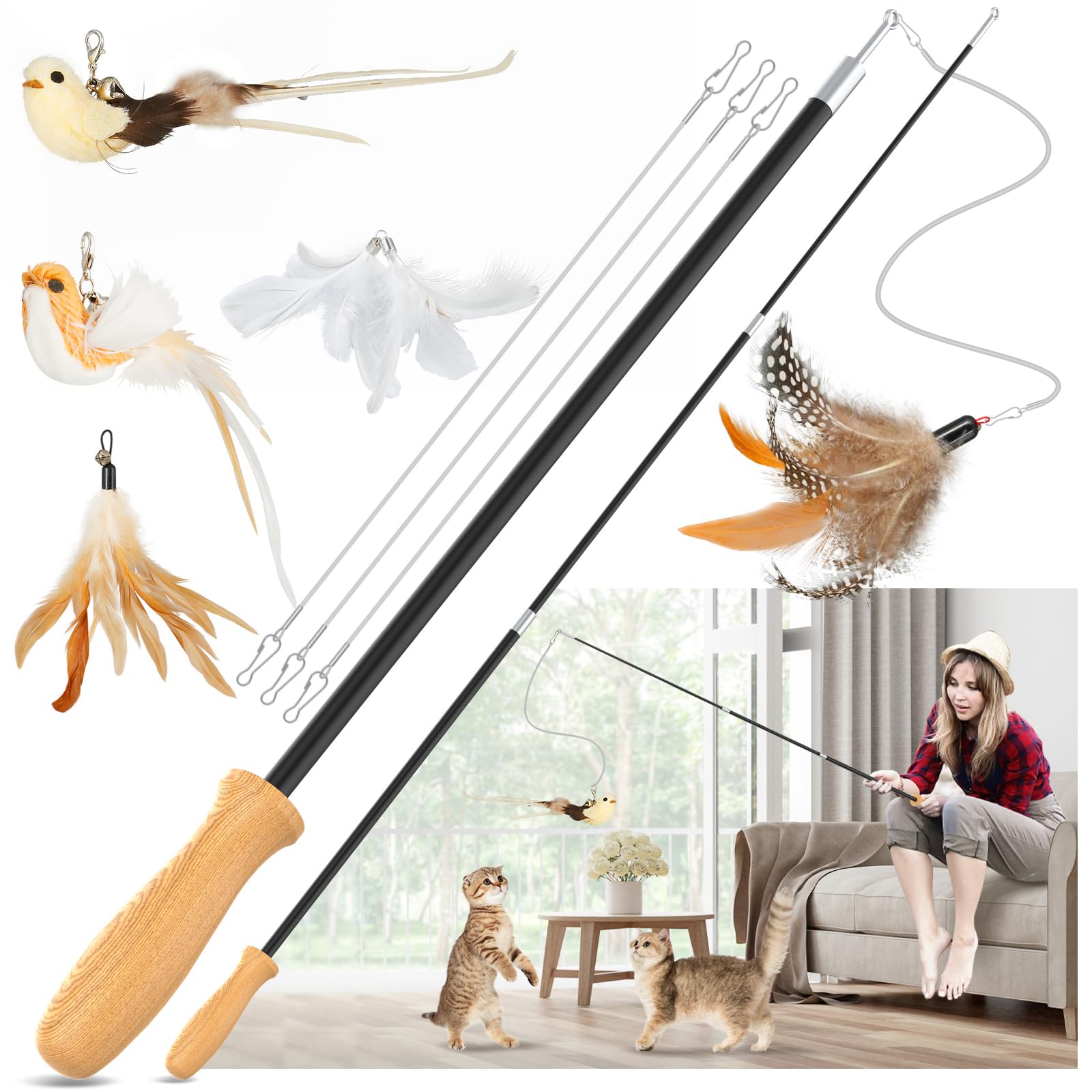 Amazon.com : ROSAUI Cat Teaser Wand Toys, Interactive Bird Toys for ...