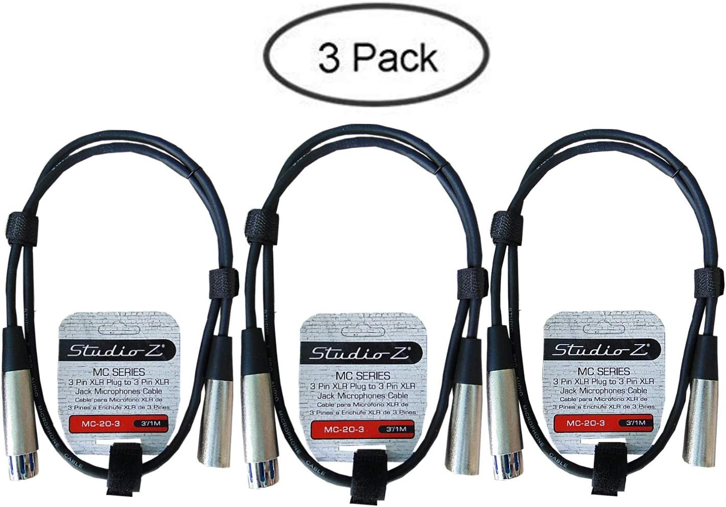 Amazon.com: Studio Z Microphone Cable 3 FT Mic XLR Cables Low Z ...