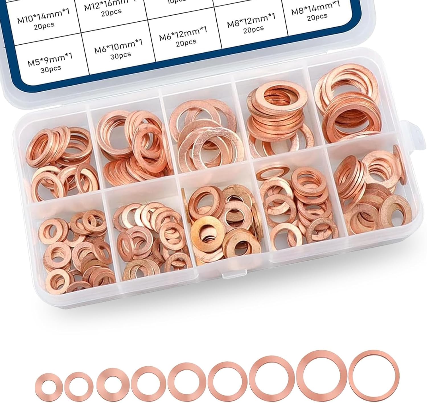 Amazon.com: jokormo Pack-200 Automobile Copper Flat Gasket Assortment Combination Set, Engine ...