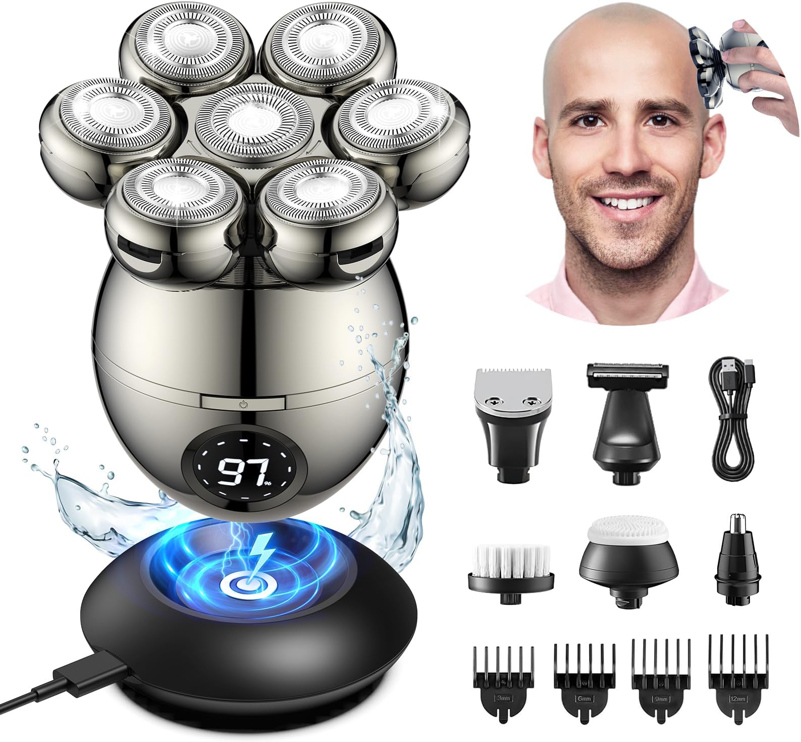 Amazon.com: Head Shaver for Men, 5 in 1 Waterproof with LCD Display ...