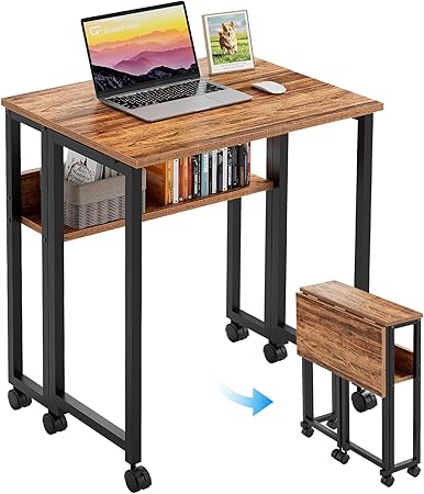 GreenForest Folding Desk Small Rolling Desk with Storage Shelf, 63 cm ...