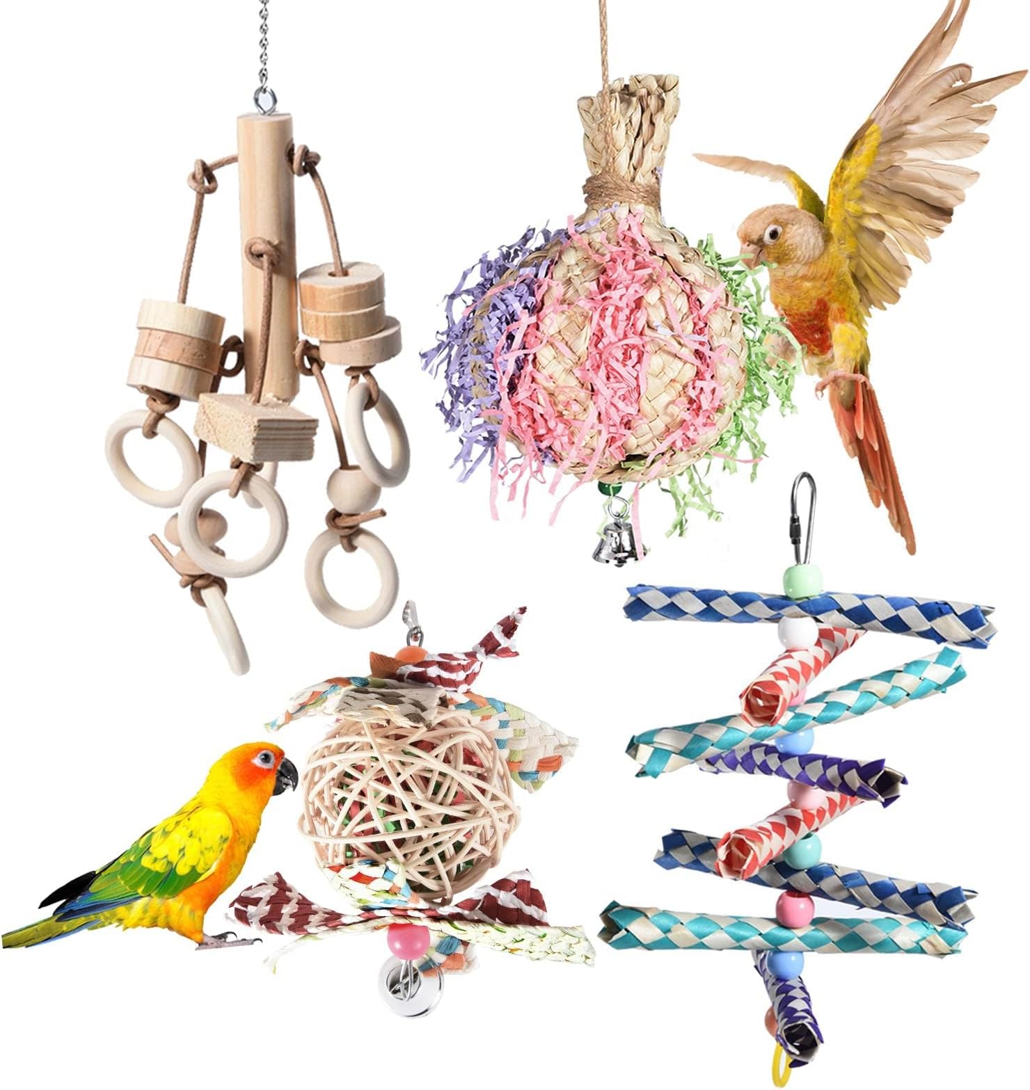 Amazon.com : KIEYYRYT Bird Toys with Cage Shredded Paper Toys, Colorful ...