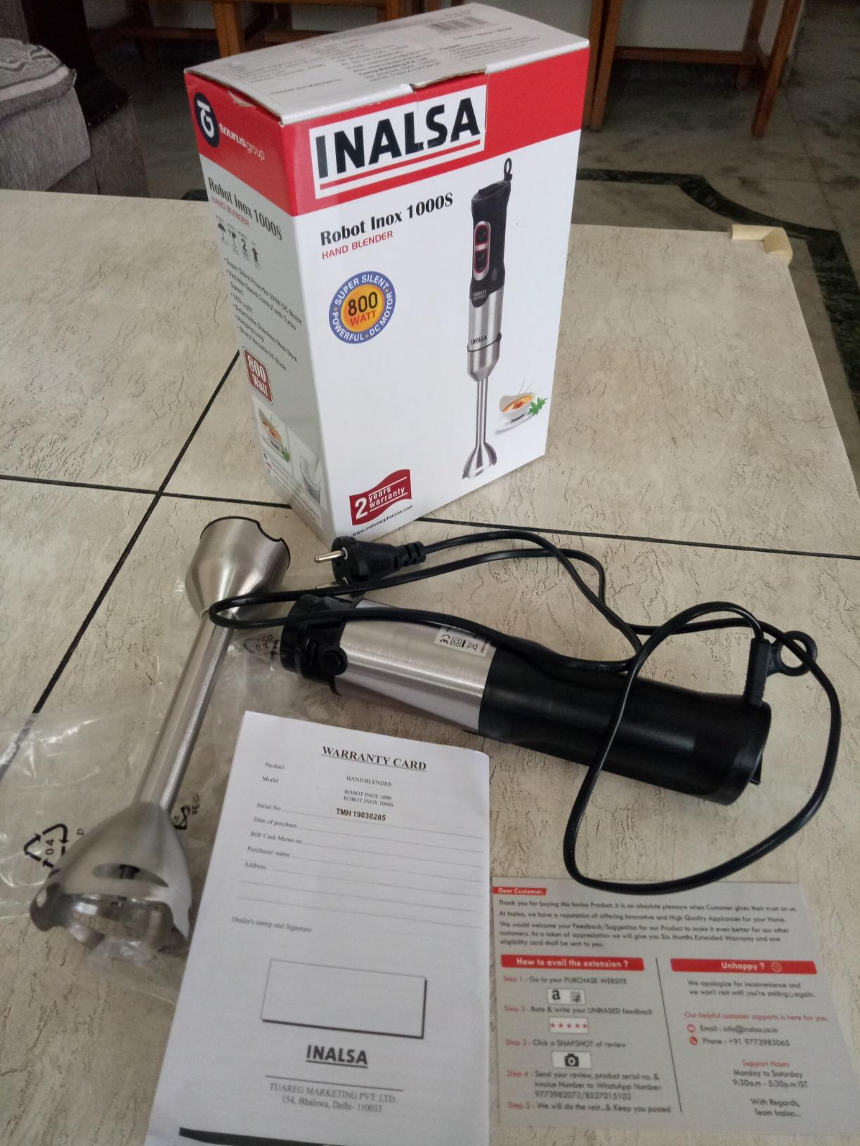 Buy Inalsa Hand Blender Robot INOX 1000S Powerful Stick, Super Silent ...