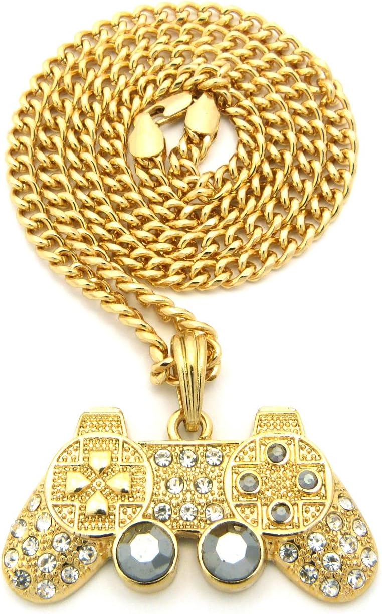 NYFASHION101 Iced Out Game Controller Micro Pendant with 5mm 24" Cuban ...