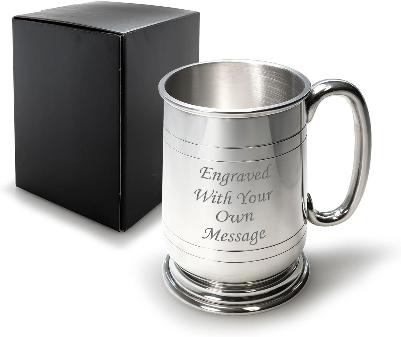 EIO Gifts Personalised 1 Pint Pewter Jacobean Tankard/Mug with C Shaped ...