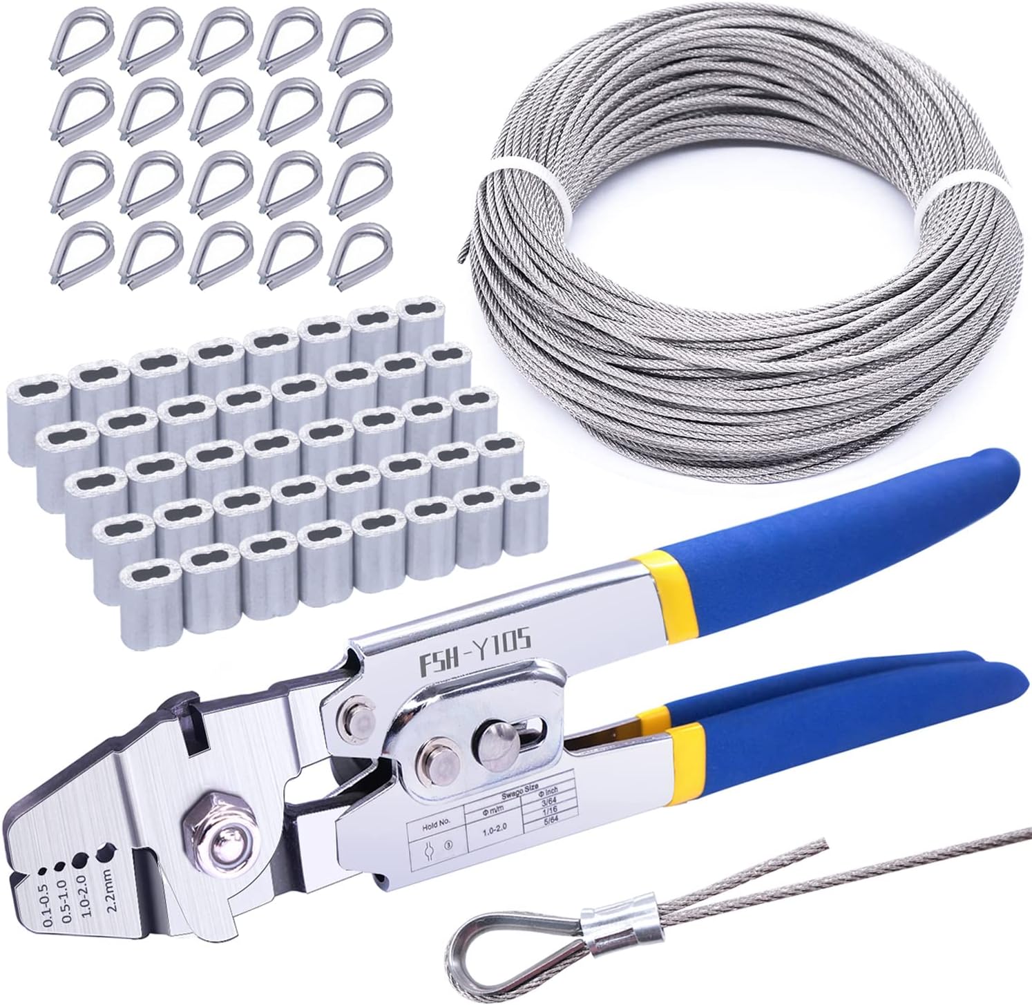 Twidec/Wire Rope Crimping Tool Kit Up To 2.2mm Swaging Tool With 165FT ...