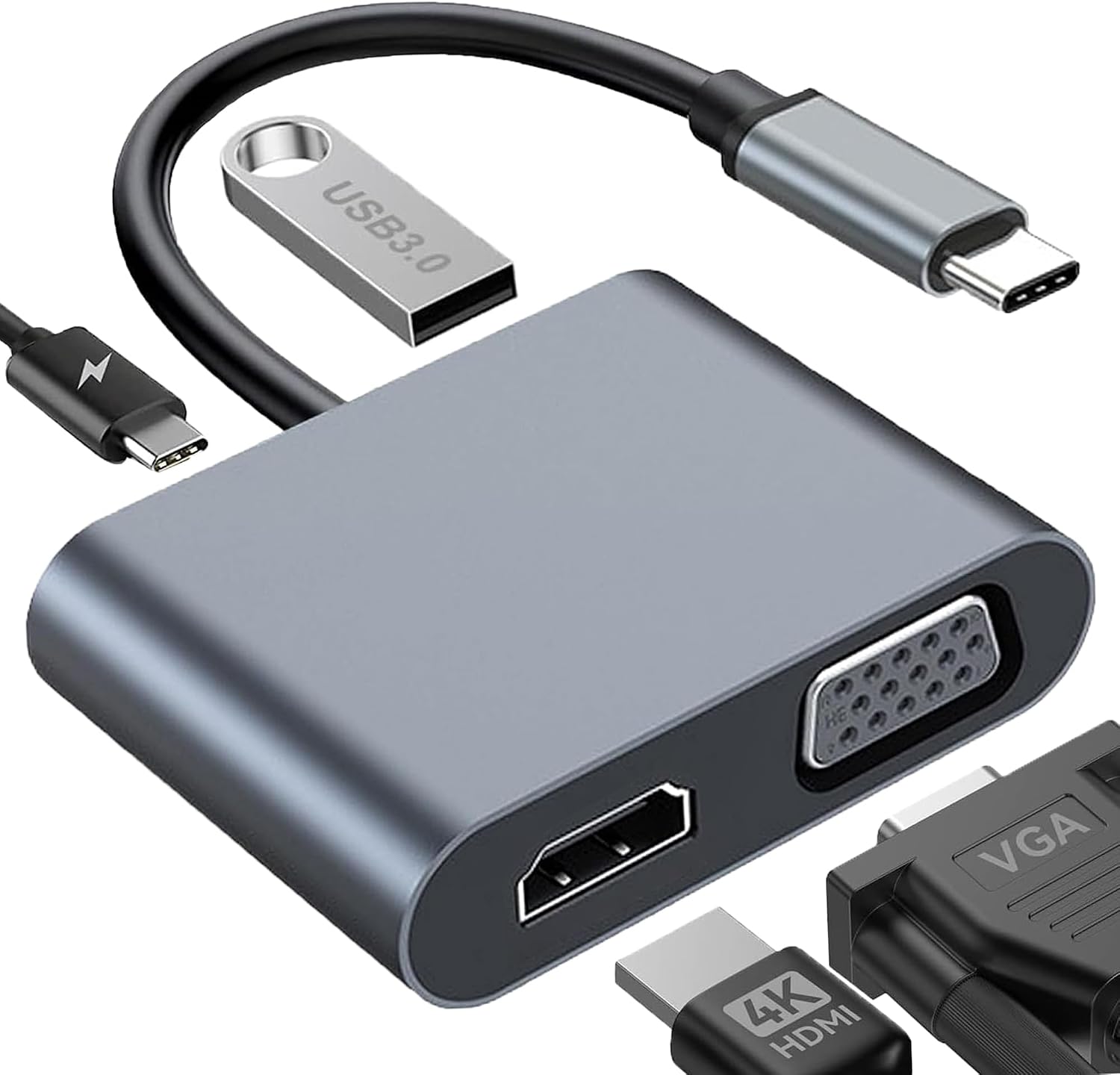 HXEIR Adaptador USB C a HDMI VGA, 4 en 1 USB C Hub Adaptador para ...