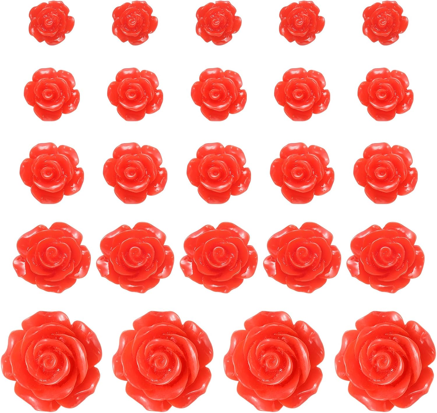 Amazon.com: uxcell 60 Pcs Red Resin Rose Flower Beads, 5 Size Flatback ...