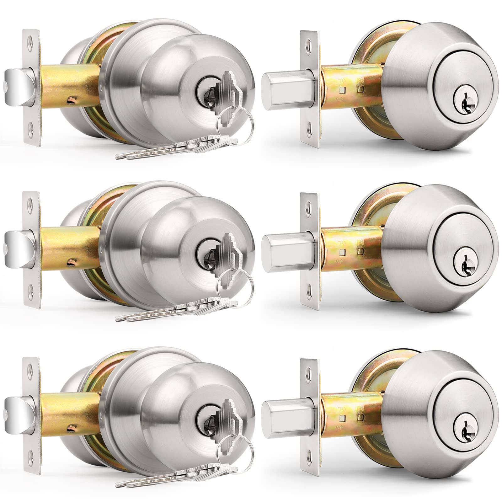 Amazon.com: Probrico 3 Pack Exterior Door Lock Set with Deadbolt ...