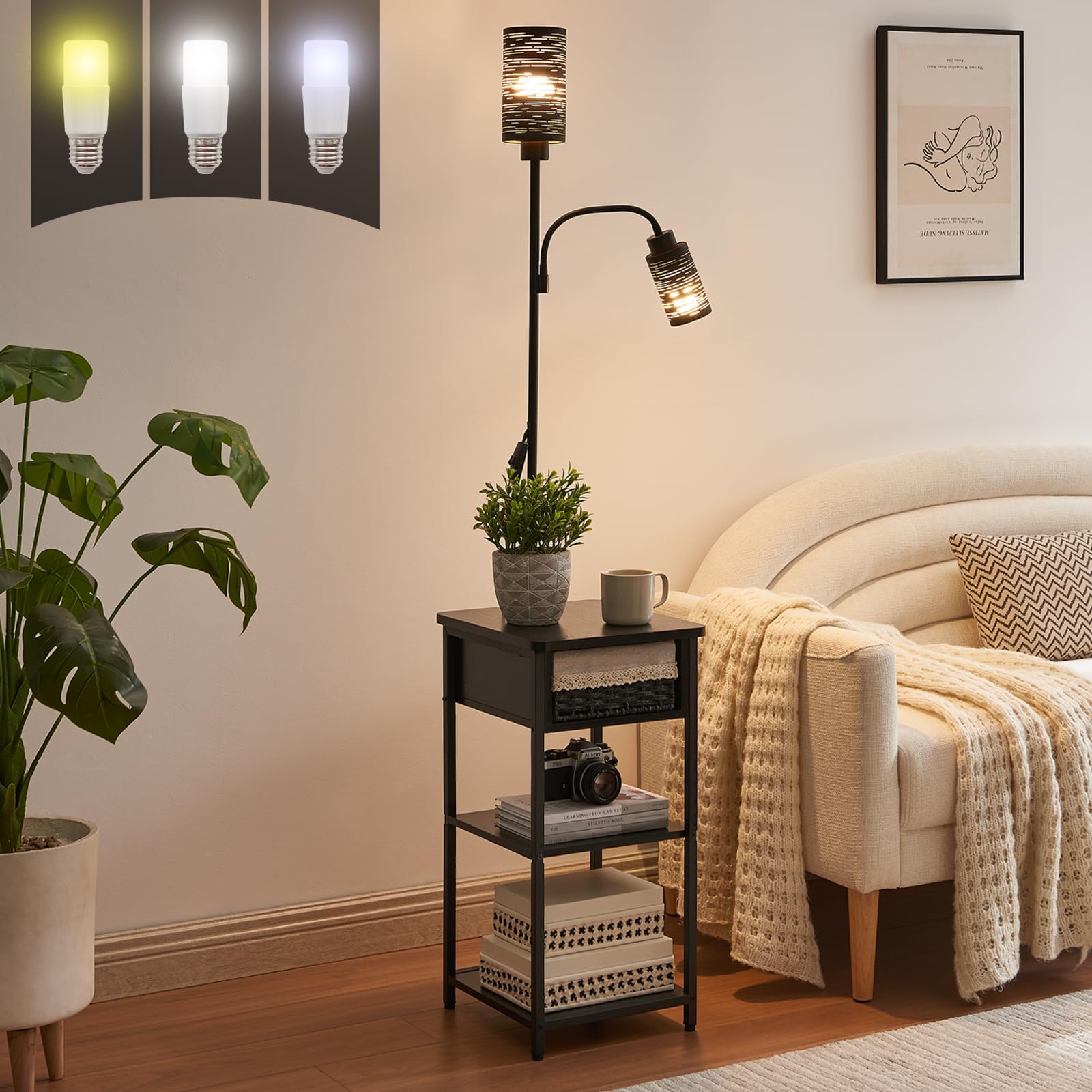 BAMGROW Floor Lamp with End Table, Side Table with Lamp Attached ...
