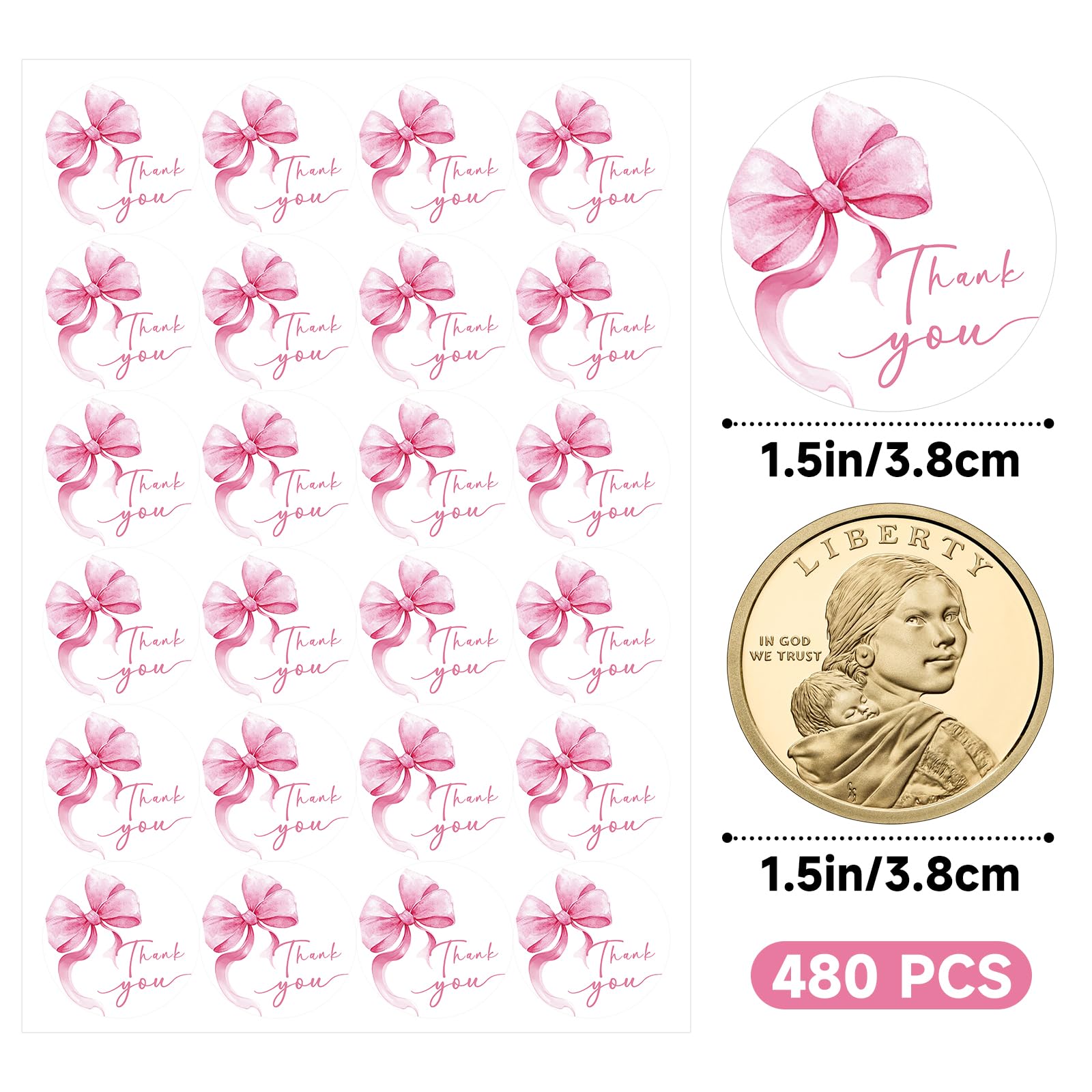 Snapklik.com : Bow Thank You Stickers - Pink Thank You Stickers For ...