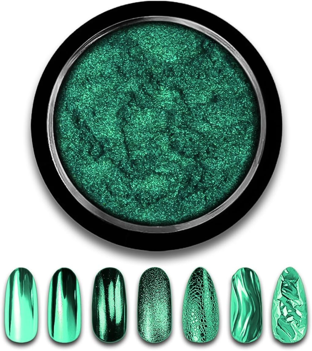 Amazon.com: Green Chrome Nail Powder Mirror Effect Metallic Dust ...