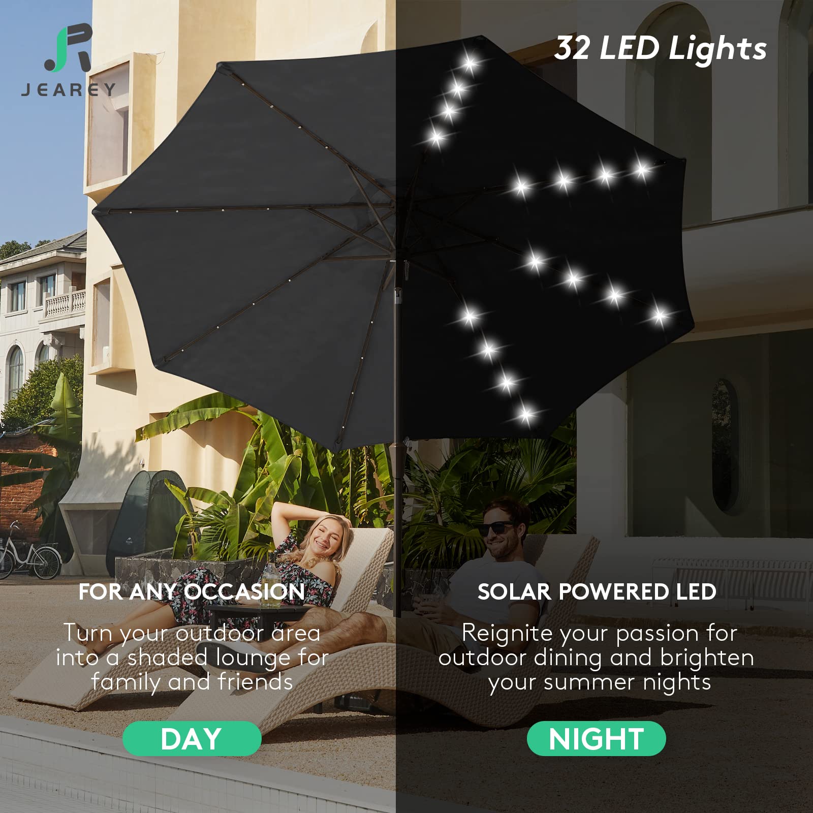 Snapklik.com : JEAREY Upgrade 9FT LED Lighted Patio Umbrella, Solar ...