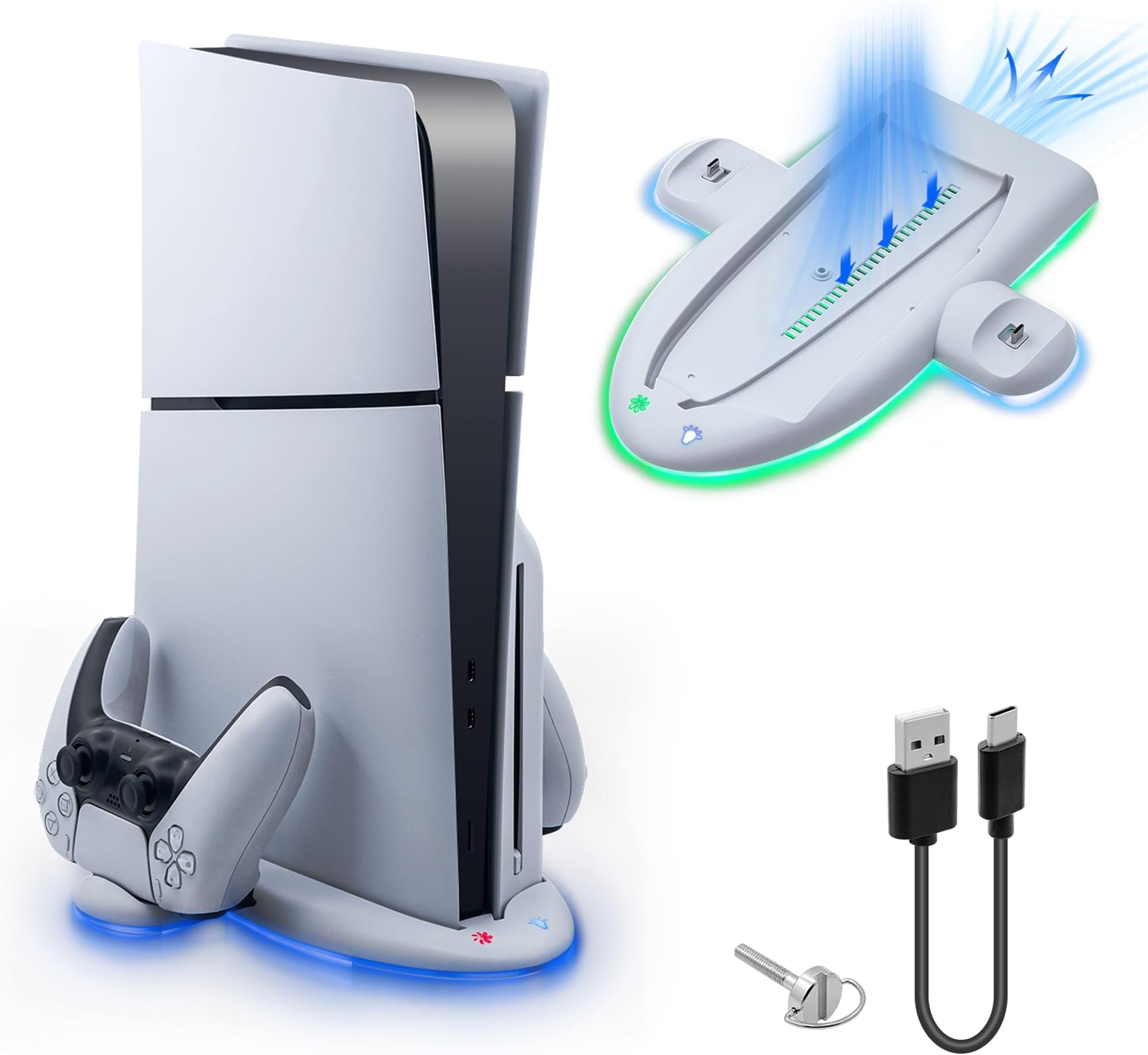 Amazon.co.jp: Mcbazel PS5/PS5 Slim対応 縦置き PS5新型ゲーム機用 多機能冷却ファン充電スタンド コントローラーデュアル充電機能付き PS5/PS5 ...