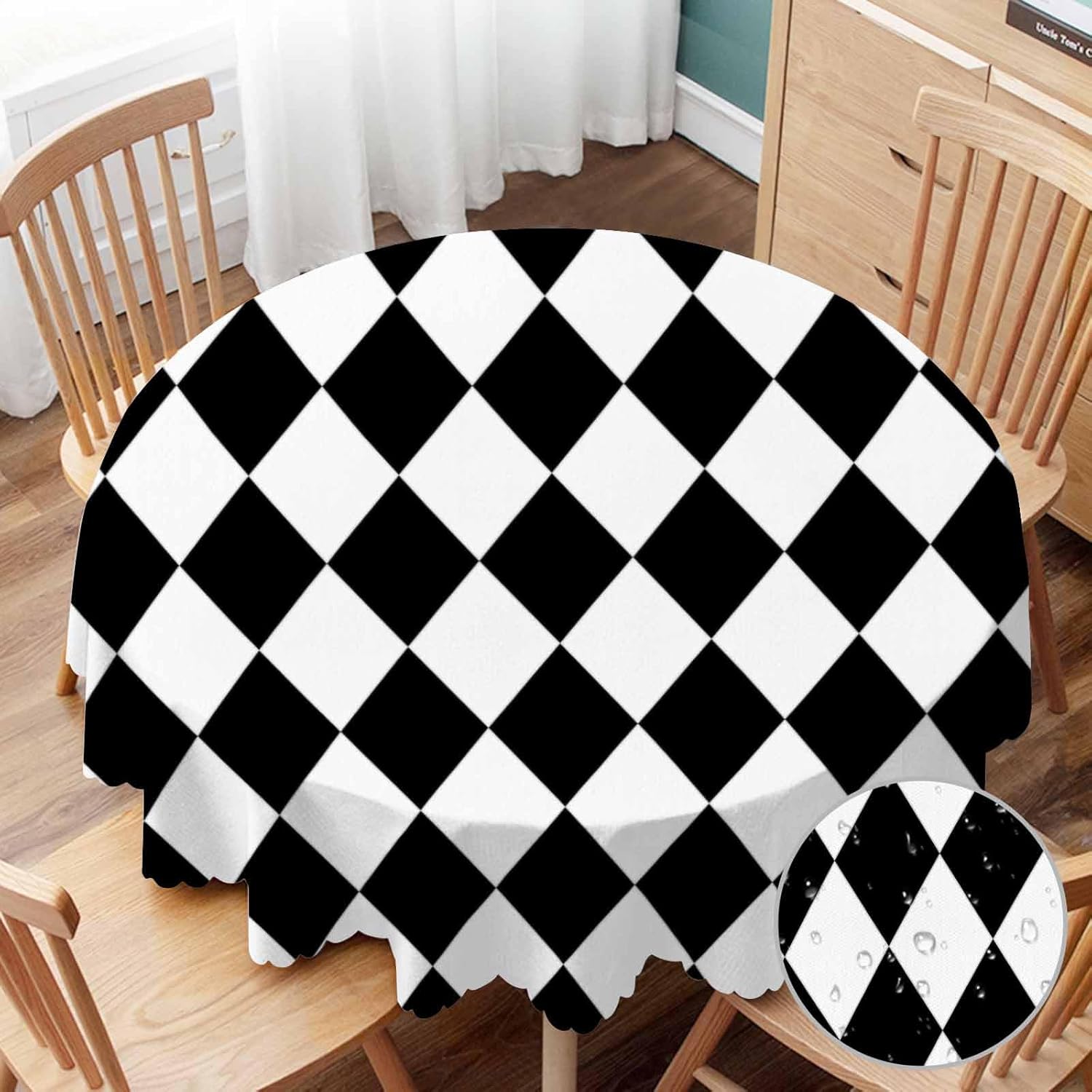 Amazon.com: Yibeas Tablecloth Round Diamond Table Cloth Geometric Black ...