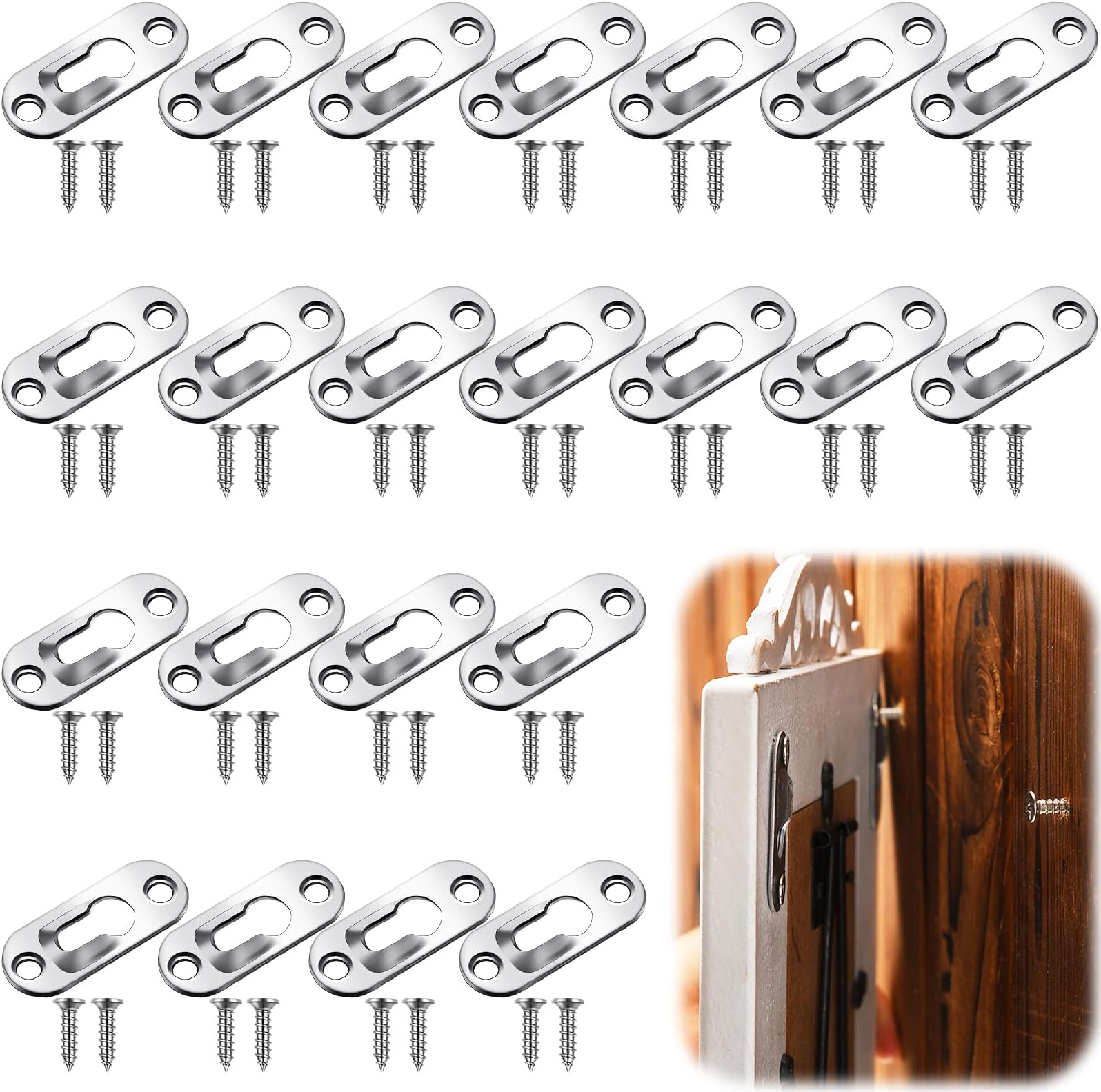 LISHINE 100 Pcs Metal Keyhole Hangers with 200 Pcs Screws - Fasteners ...