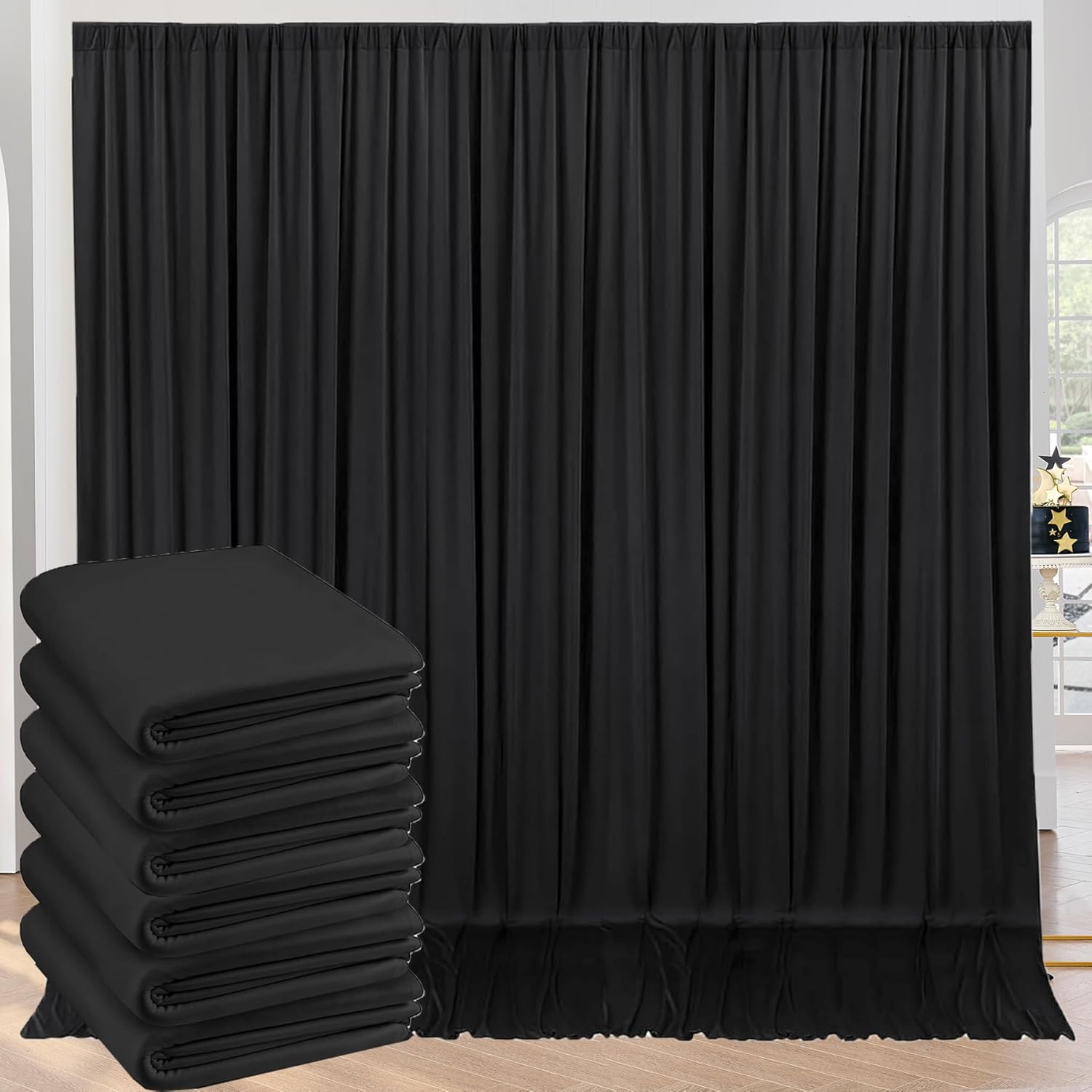 30ft x 10ft Wrinkle Free Black Backdrop Curtain for Parties, 6 Panels ...