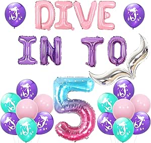 Amazon.com: Wonmelody Mermaid 5th Birthday Party Decorations Dive into Five Balloon Banner ...