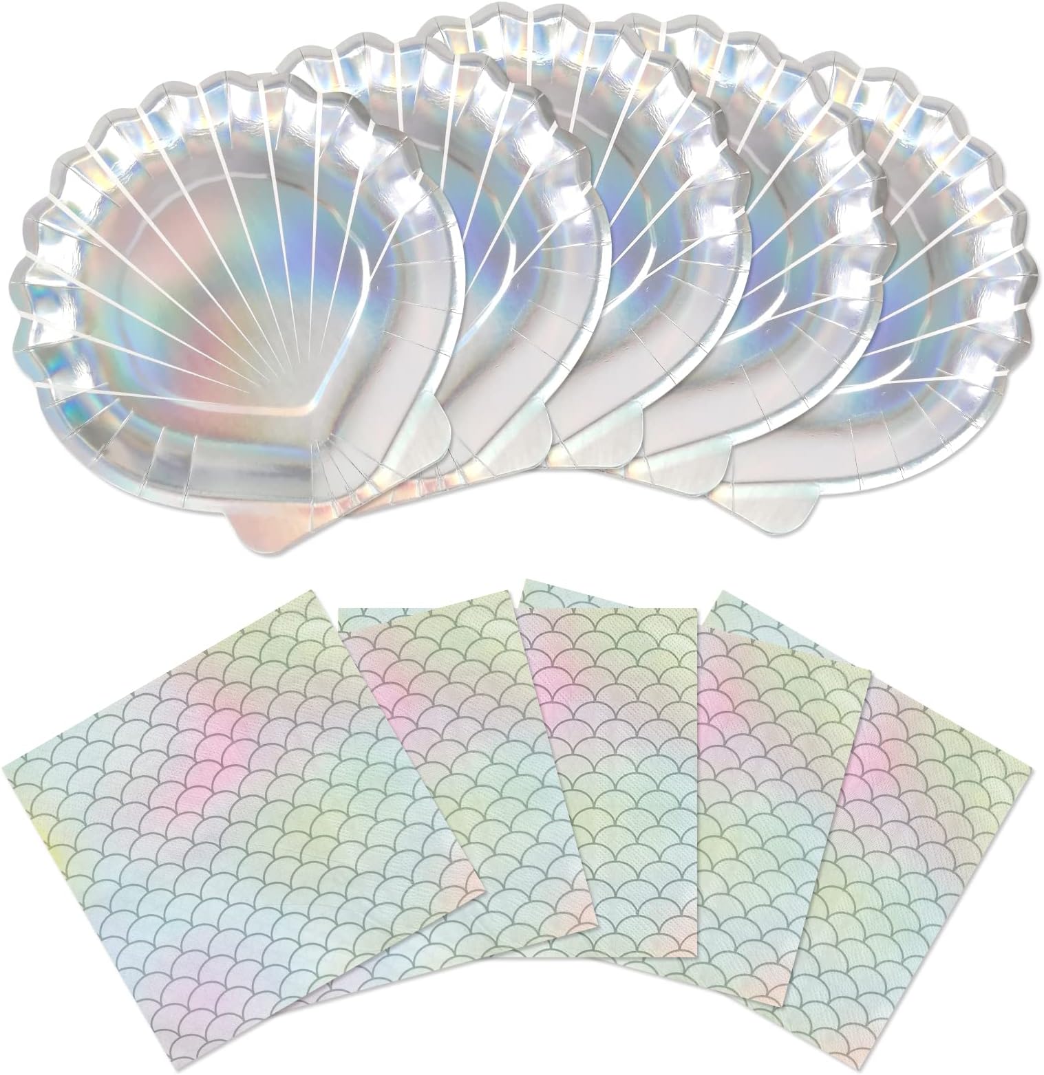 Amazon.com: Sparkle and Bash 48 Pack Holographic Seashell Plates for ...