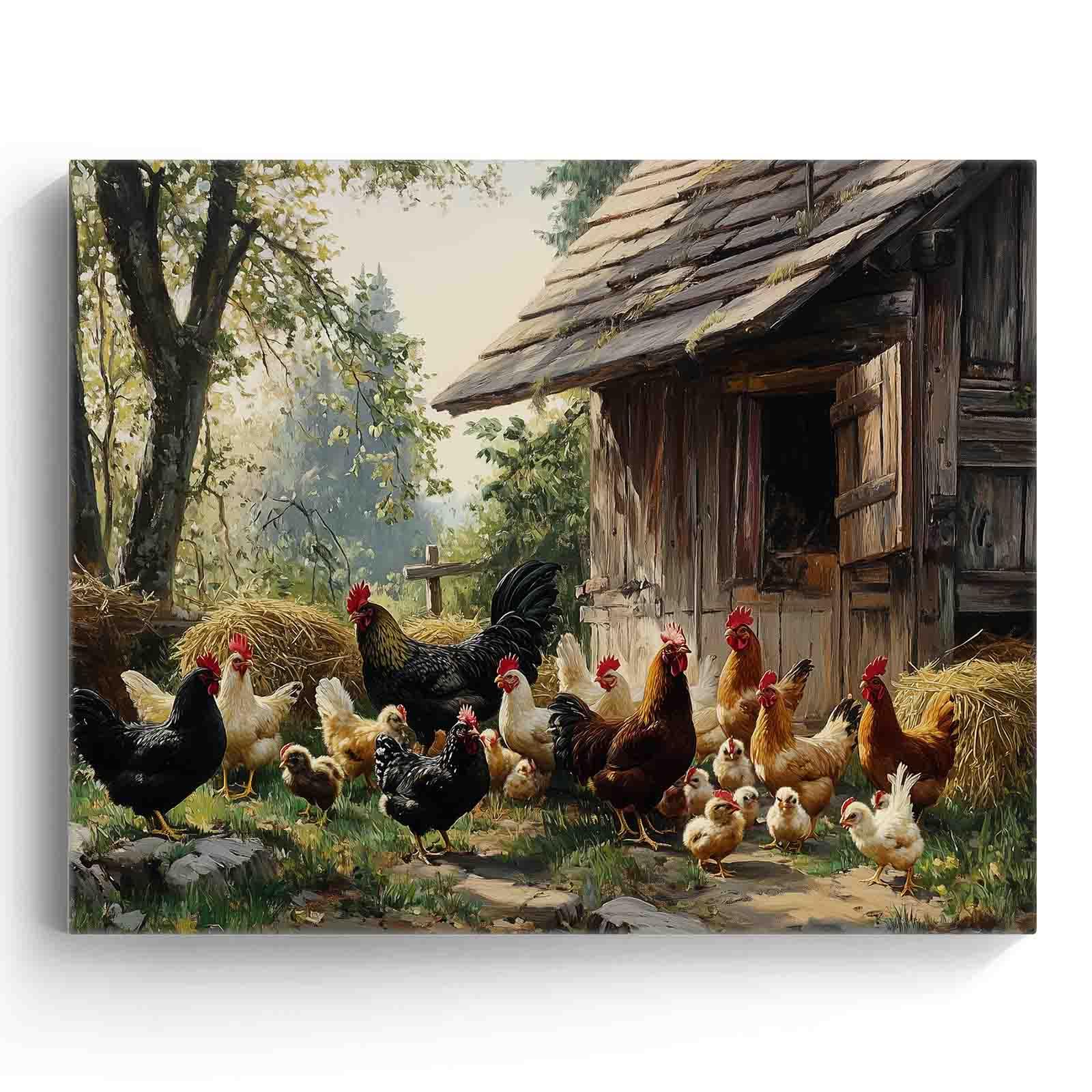 Amazon.com: B.B.F MAKE Farmyard Chickens Canvas Wall Art - Vintage Oil ...