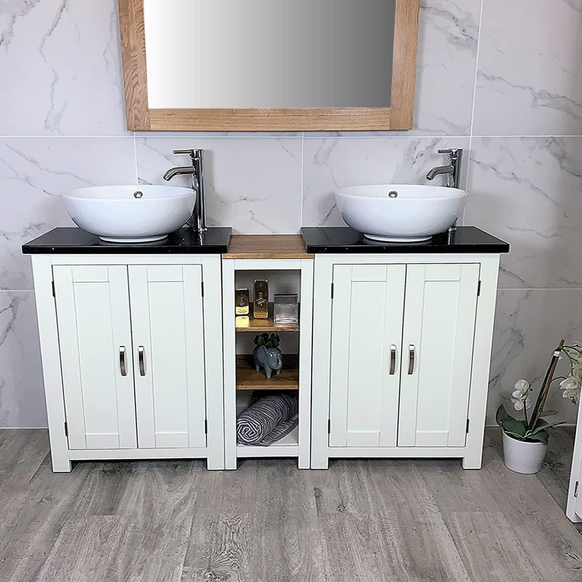 Wooden Bathroom Vanity Unit with 2 Ceramic Basins - Slimline Bathroom ...